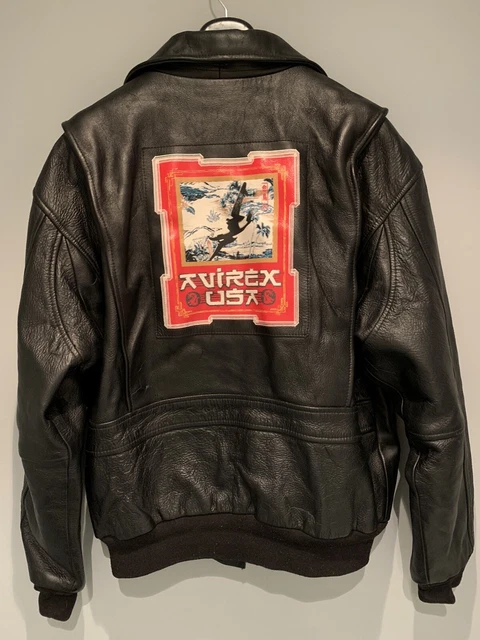 AVIREX USA BLACK Leather Bomber Jacket Flight Japanese Large / XL £105. ...