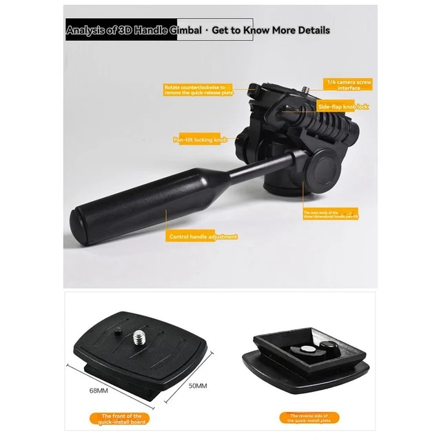 TRIPOD HEAD CAMERA Photography Stand 3/8" 1/4"Thread with Release Plate ...