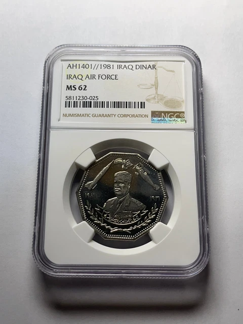 1981 IRAQ 1 Dinar 50th Anniversary of Air Force Coin,NGC MS62,Saddam Hussein EUR 421,27 ...