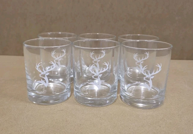 GLENFIDDICH WHISKY GLASS Etched Stag Head Single Malt Tumbler Heavy Set ...