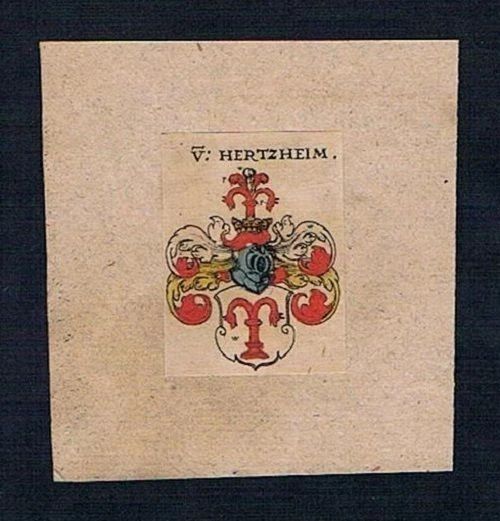 17.JH HERTZHEIM ARMOIRIES Gravure sur Cuivre Héraldique Coat Of Arms ...