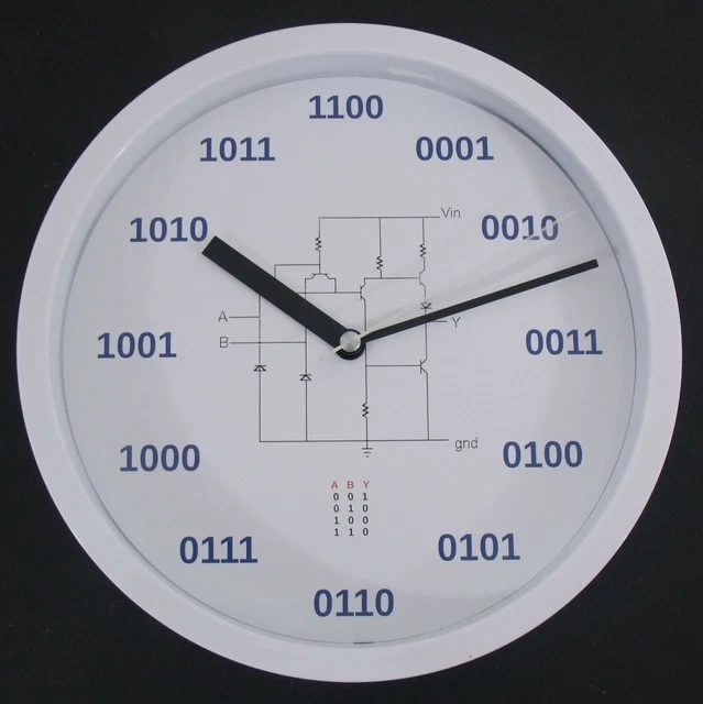 GEEK CLOCK ANALOG Clock with binary numbers, NAND circuit, truth table ...