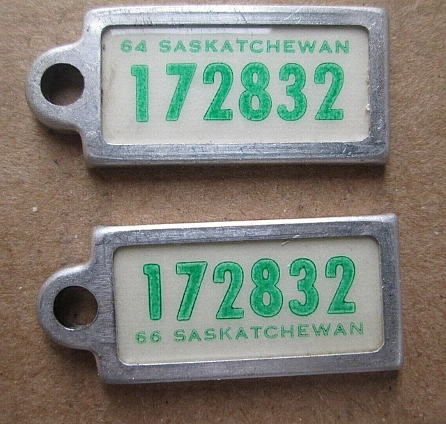 1964 1966 SASKATCHEWAN War Amps Keytag/Keychain Mini License Plate Pair ...