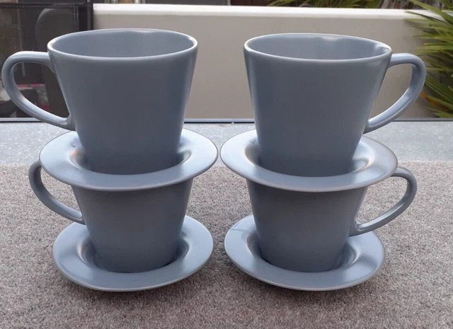 IKEA DINERA MATT blue/grey Coffee expresso ? Cups and Saucers x 4 Susan ...