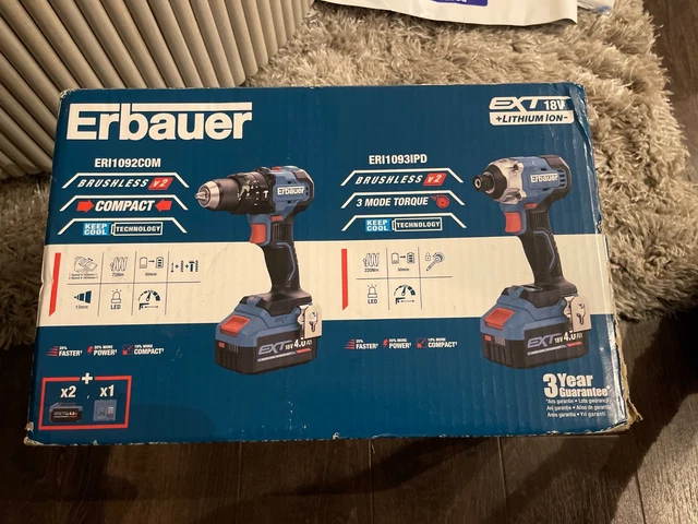 ERBAUER 18V LI-ION EXT Brushless V2 Cordless Combi V VM PM drill ...