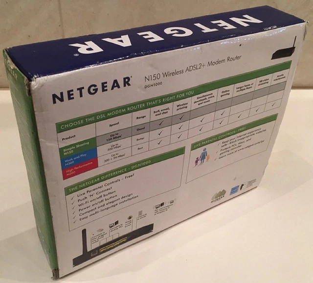 NETGEAR N150 WIRELESS Adsl2+ Modem Router - Dgn1000 - Boxed With Psu ...