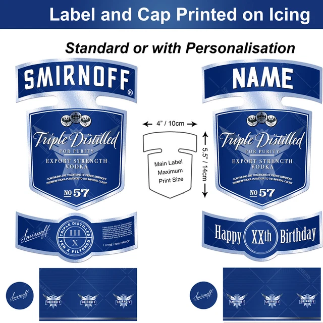 BLUE SMIRNOFF BOTTLE Label Cake Topper Edible Icing Personalised £6.77 ...