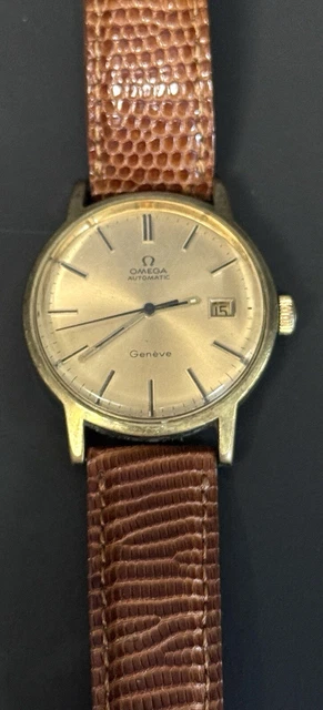 VINTAGE OMEGA GENEVE Automatic Men's Watch-Swiss Made Golden Face Date ...