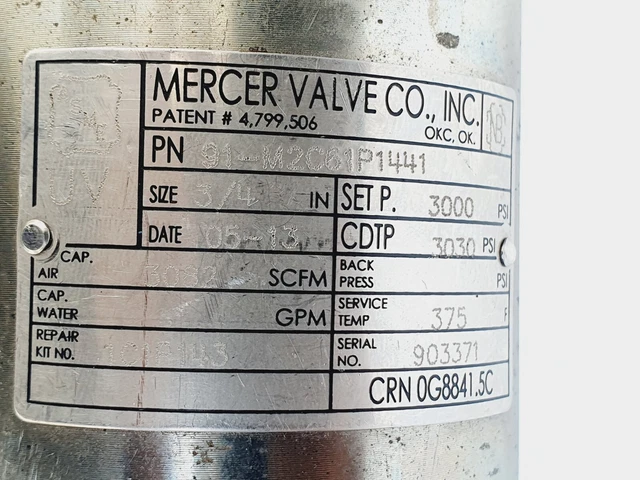 MERCER VALVE CO 91-M2C61P1441 Druckentlastungsventil, 1.9cm, 3000 Psi ...