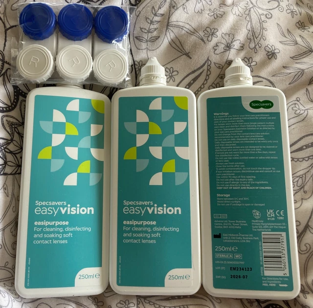 SPECSAVERS EASY VISION Solutions 250ml Bottle X3 + Cases £10.00 ...