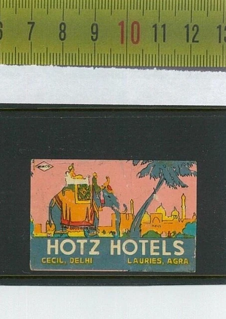 MATCHBOX LABEL - HOTZ HOTELS Cecil Delhli Lauries Agra INDIA $2.95 ...