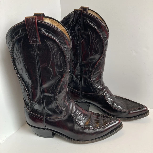 VINTAGE DAN POST Mens Leather Cowboy Boots 9.5D Thick Stitch Western ...