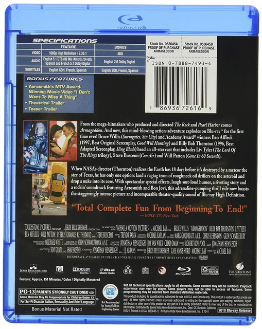 ARMAGEDDON (BLU-RAY) BRUCE Willis Ben Affleck Billy Bob Thornton Liv ...