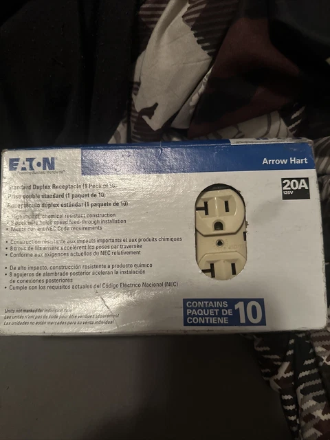 PAQUETE DE 10 receptáculos dúplex estándar de marfil con rizo de flecha Eaton BR20V-10-L 20A 125 ...