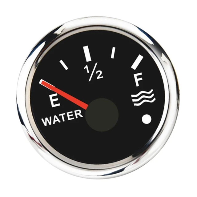WATER LEVEL GAUGE Boat Water Tank Level Gauge 12/24V 52mm Black/Chromed ...