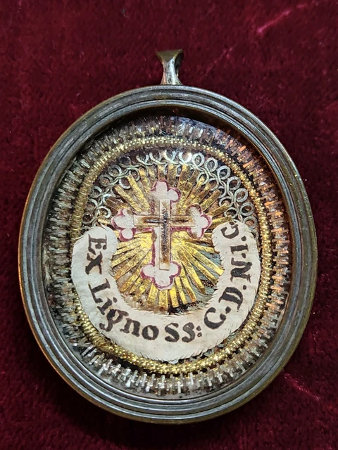 RELIQUIA RELIQUIARIO LEGNO Vera Croce Gesù Cristo DNJC Relic Reliquary ...