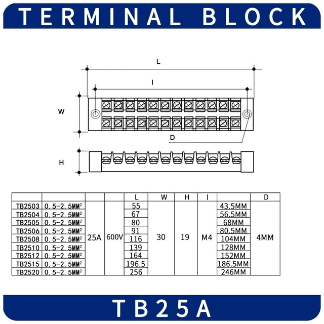 POSITIONS WIRE CONNECTOR TB Series Terminal Block TB25 Barrier Screw ...