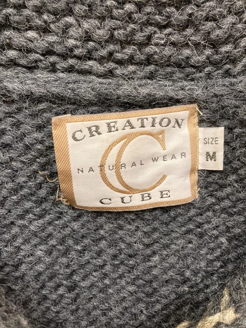 CREATION CUBE CREATION Cube / Henley Neck Cowichan Sweater Size: M Gray ...