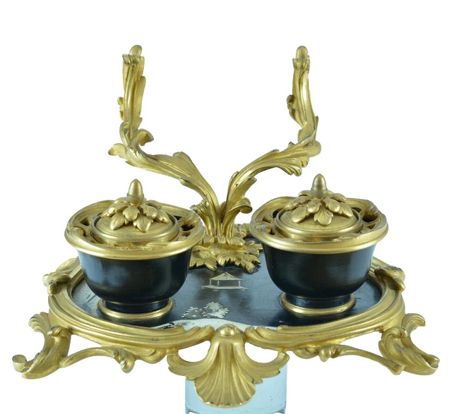 INKWELL LOUIS XV Rockery Bronze Golden Door Feather Millet Inkwel ...