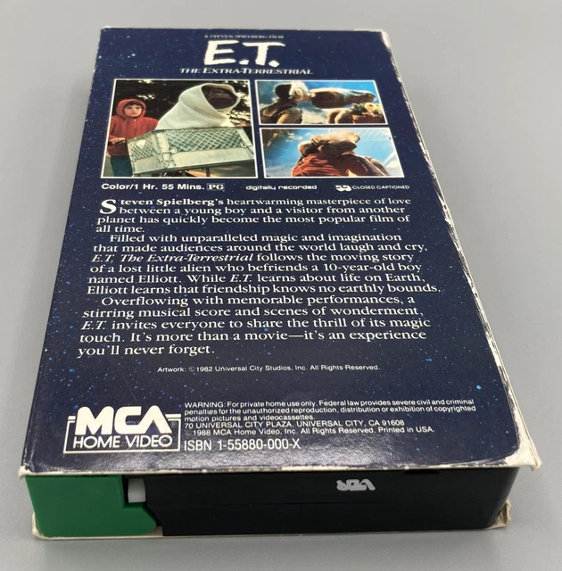 E.T. THE EXTRA-TERRESTRIAL - VHS Tape - Green Flap - 1988 - Canada $9. ...