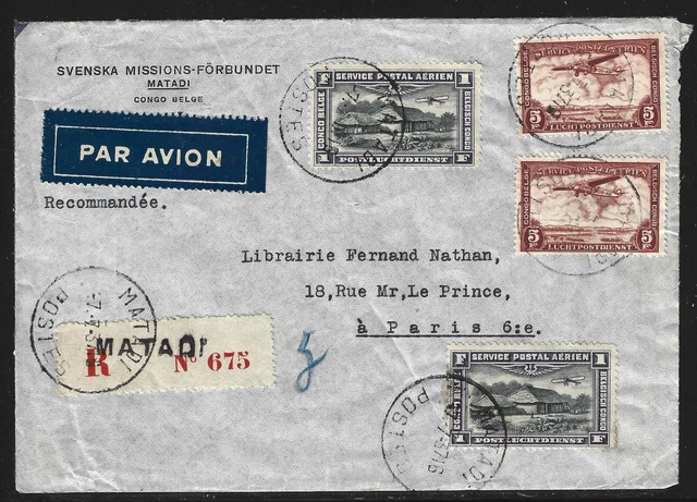LETTRE PAR AVION recommandé du Congo Belge départ Matadi pour Paris en ...