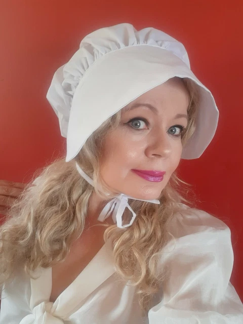 LADIES WHITE COTTON Bonnet Coif Tudor Hat Cap Peasant Elizabethan ...