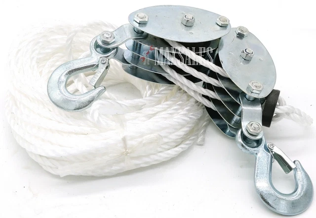2 TON POLY Rope Hoist Pulley Wheel Block and Tackle Puller Lift Tools ...
