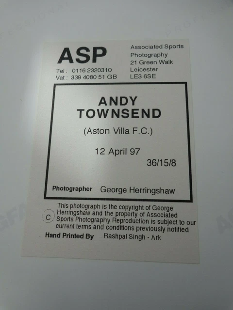 ORIGINALE AUTOGRAFATO ANDY Townsend Aston Villa FC Calcio Foto 10X8 ...