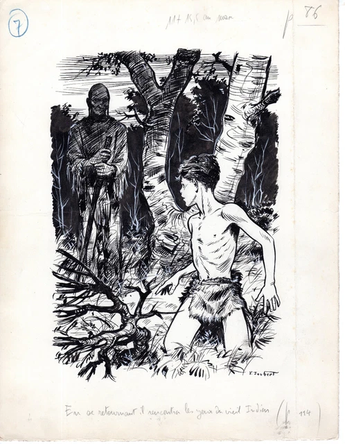 DESSIN ORIGINAL PIERRE Joubert SIGNE DE PISTE 145 Raid survie p113 ...