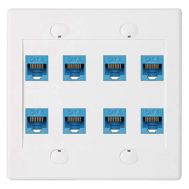 PLAQUE MURALE ETHERNET 8 Ports - Gang Cat6 RJ45 Jack Câble RéSeau ...