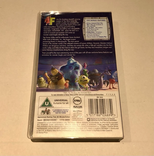 MONSTERS, INC. 2001 VHS Cassette Tape Walt Disney Pixar £5.44 - PicClick UK