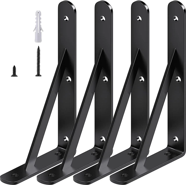 10 INCH SHELF Brackets, Heavy Duty Black Metal L Bracket for DIY ...