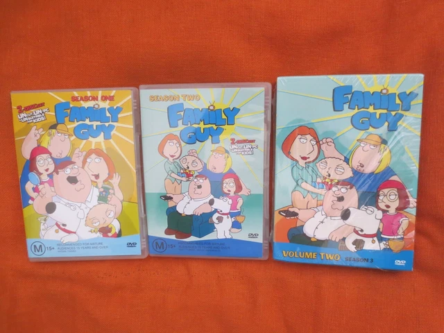 FAMILY GUY SEASON 1 + 2 + 3 (across 7x DVD's) used VG Condition, Boxed ...