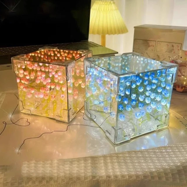 3D CLOUD TULIP LED Night Light Flower Sea Mirror Table Lamps Bedroom ...