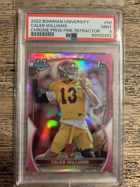 2022 BOWMAN UNIVERSITY Chrome Caleb Williams 1° #50 Rifrattore Rosa PSA ...