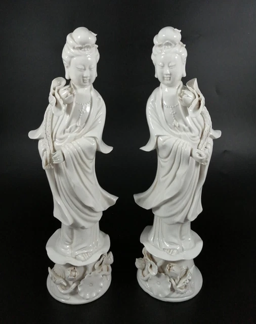 PAIRE RARE ANCIEN Chinois Dynastie Qing Guan Yin Blanc De Chine ...