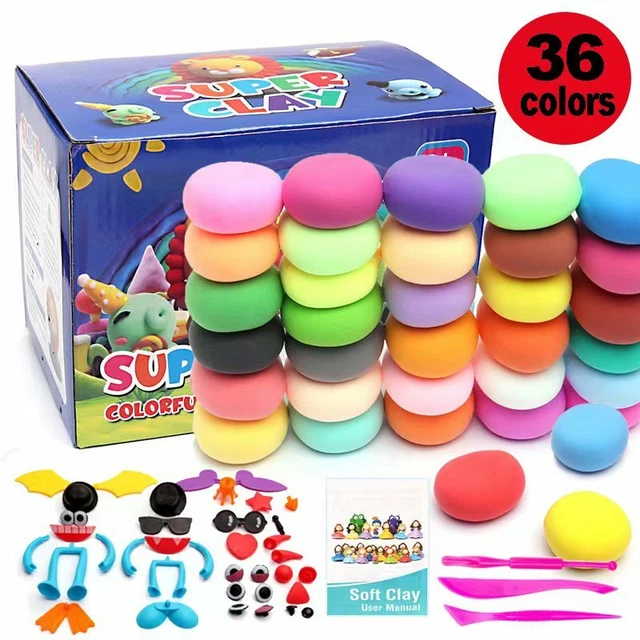 36 COLORS AIR Dry Clay Modeling Tools and Accessories Super Soft Light ...