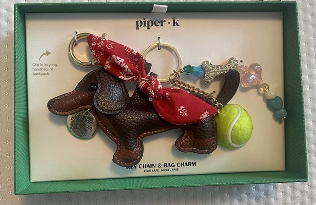 PIPER K DACHSHUND Bag Charm Keychain Faux Leather Dog With Bandana ...