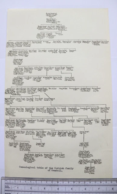 CORNISH FAMILY, KENDALL, árbol genealógico, mesa genealógica aprox ...