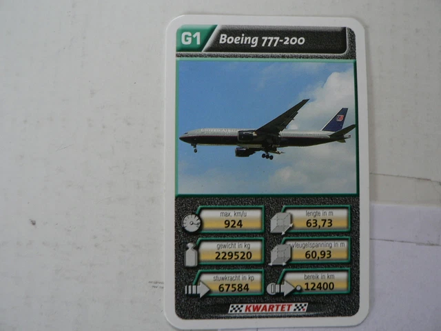 27-AIRPLANES G1 BOEING 777 - 200 Kwartet Kaart, Quartett Card ...