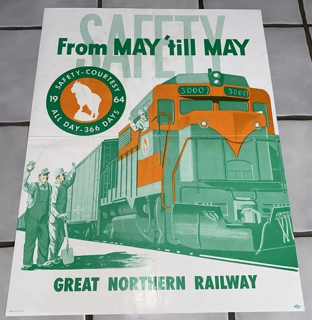 1965 GREAT NORTHERN Railroad Safety Poster Rocky Goat Fun Poster! £65. ...