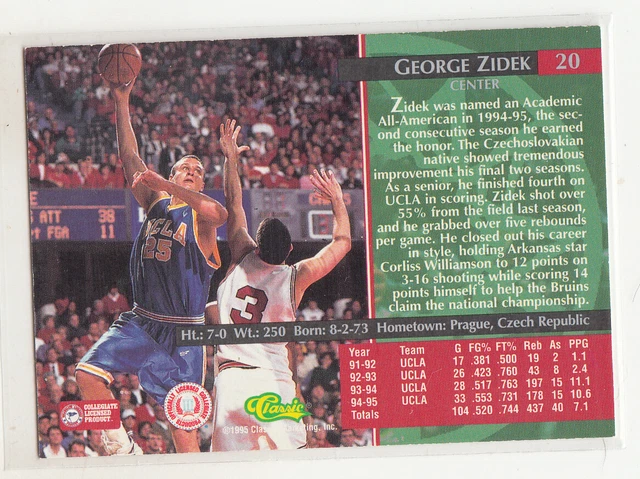 GEORGE ZIDEK 1995 Classic Basketball Rookies Printers Proof #20 UCLA ...