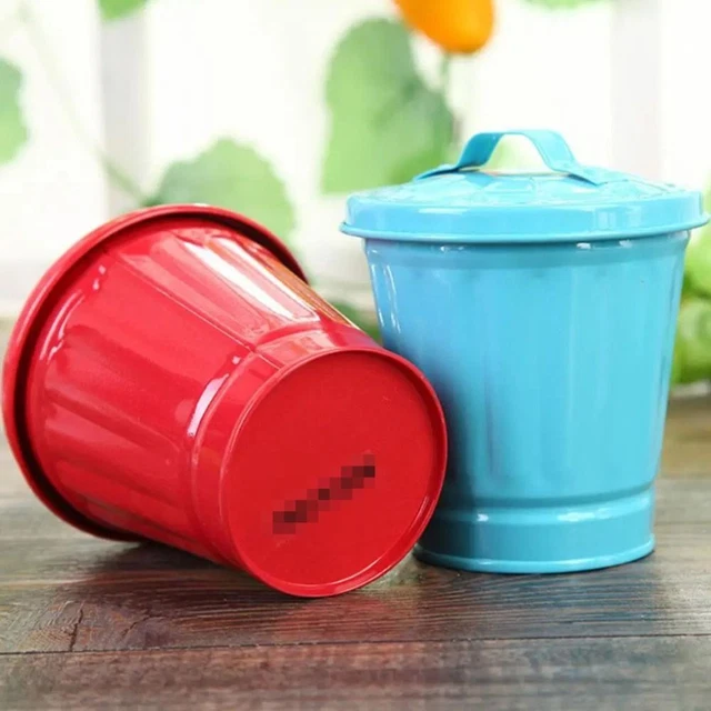 MINI DESKTOP TRASH Can Iron Wastebasket Small Buckets Waste Bin Home ...