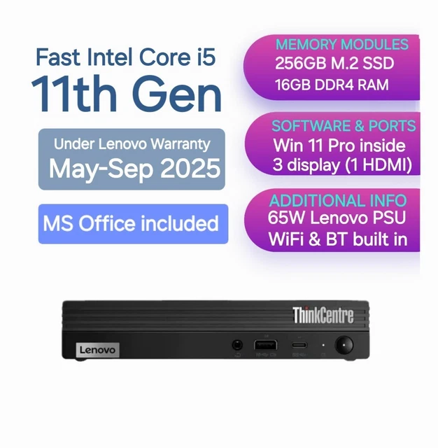 LENOVO THINKCENTRE M70Q Gen2 USFF i5 11th Gen 16GB RAM 256GB SSD W11 ...