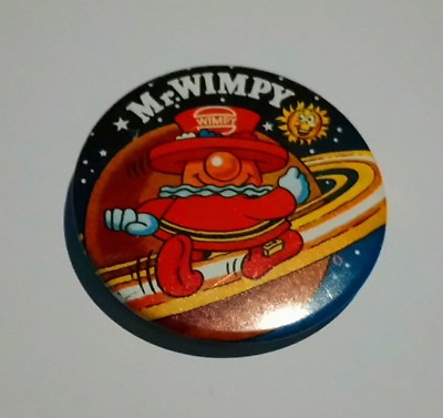 1980S LARGE ROUND WIMPY PIN BADGE MR WIMPY IN SPACE RINGS OF SATURN 5 ...