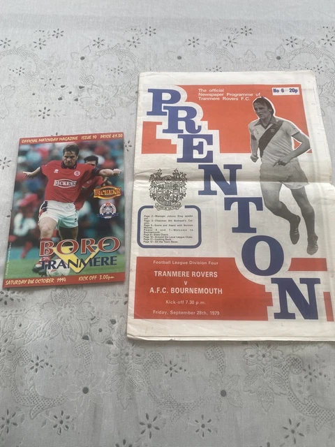 TRANMERE ROVERS 2 Football Programmes Home Paper V Bournemouth And Away ...