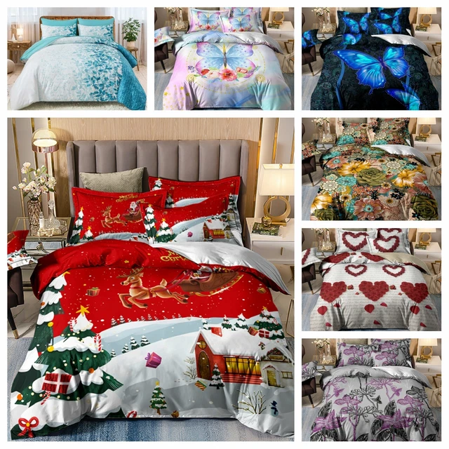 FLORAL CHRISTMAS QUILT Doona Duvet Cover Set Queen King Size Bed ...