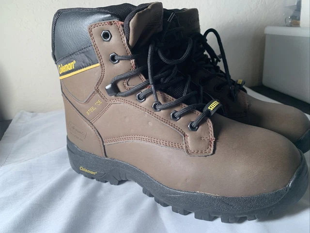 COLEMAN LACE UP Boot Mens Size 8 Brown Steel Toe Work Boots Wide Width ...