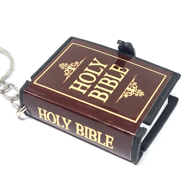 NOVELTY MINIATURE HOLY Bible Keyring Book Keychain Christian Cross ...