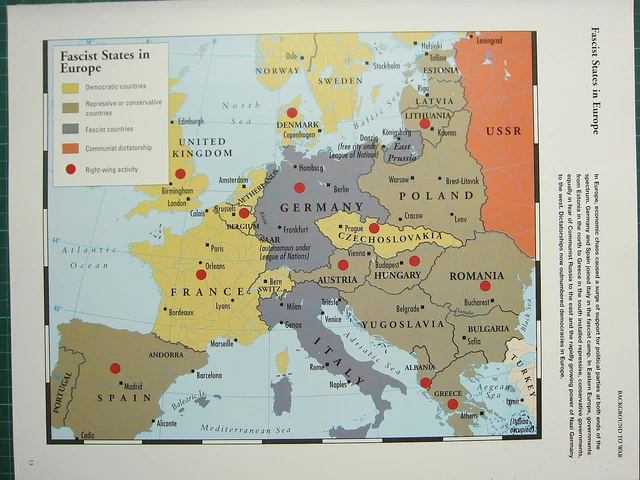 WW2 WWII MAP ~ Fascist States Europe Right-Wing Activity Repressive ...